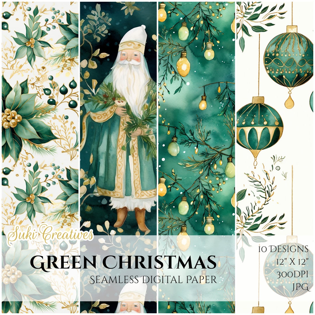 Green Christmas 10 Seamless Designs Digital Papers Card Making ...