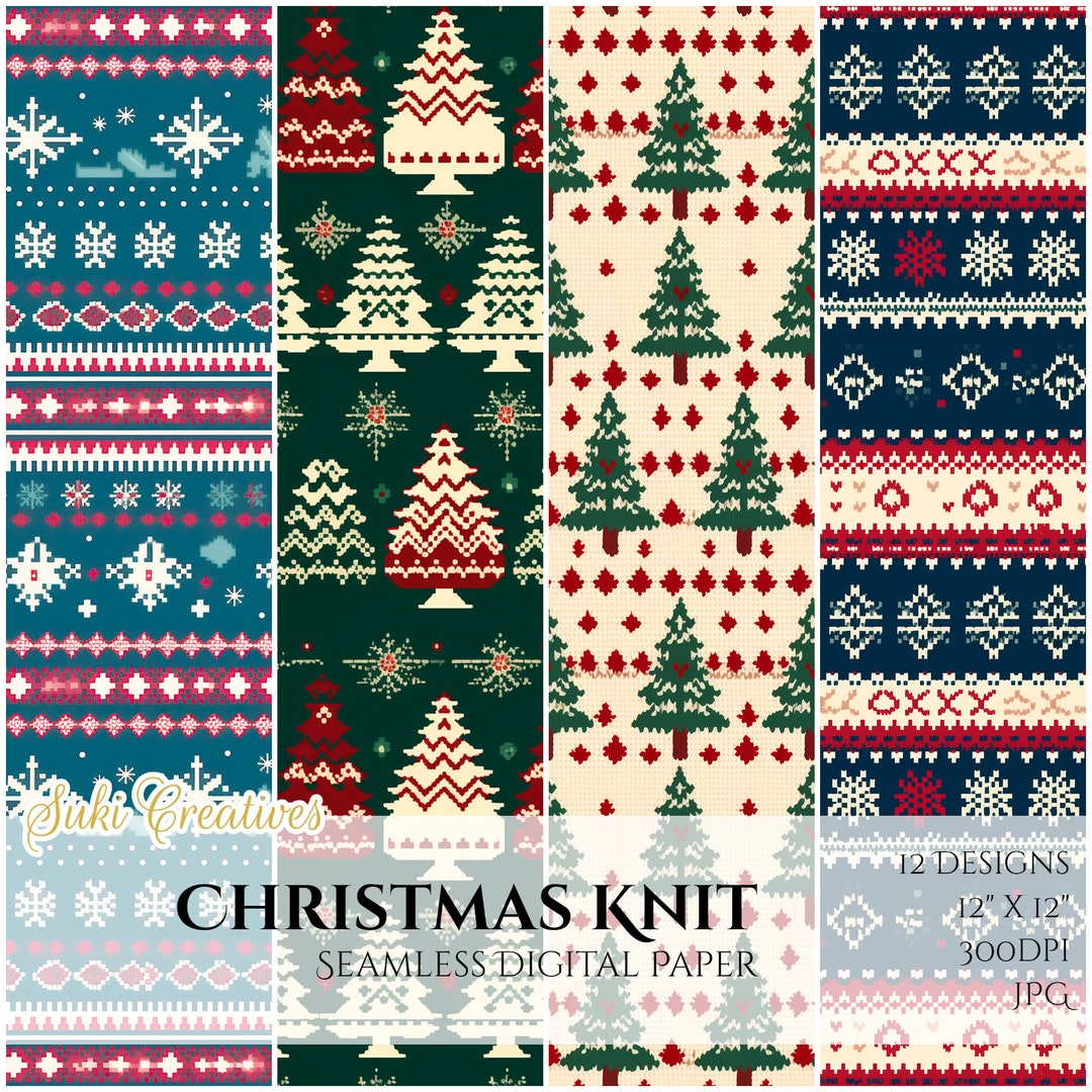 Christmas Knit 12 Seamless Designs Digital Papers Card Making ...