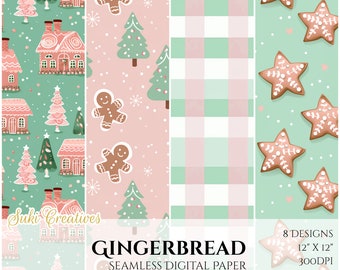 Christmas Gingerbread Digital Paper Set Gingerbread House - Etsy