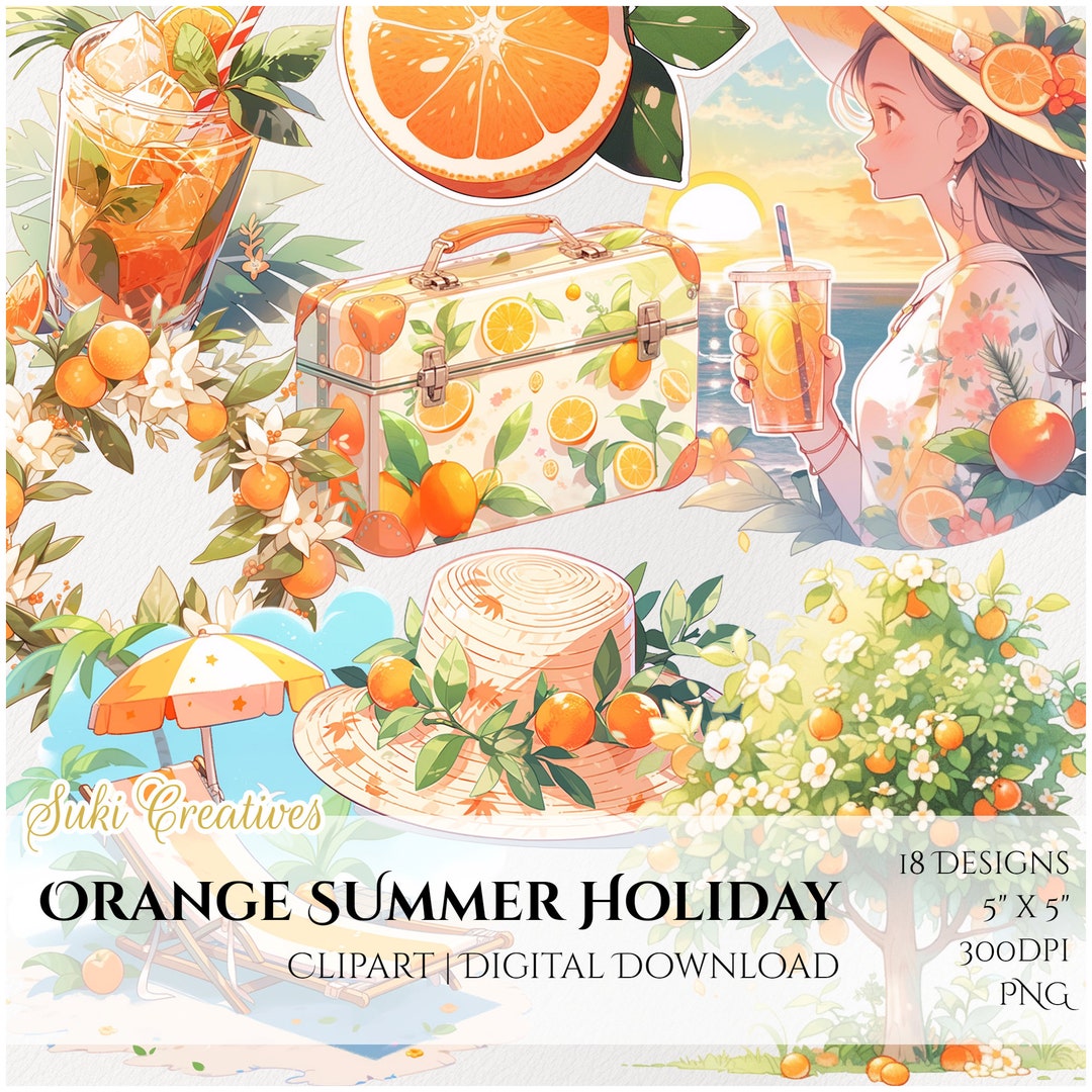 Orange Summer Holiday | 18 Designs - PNG Transparent Background | Card ...