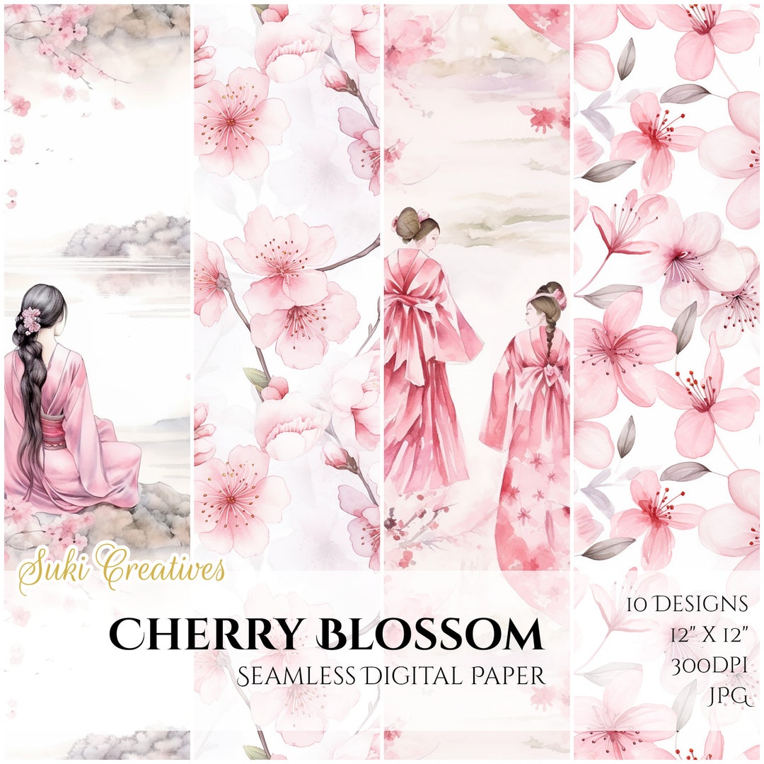 Cherry Blossoms 10 Seamless Designs Digital Papers Card Making ...