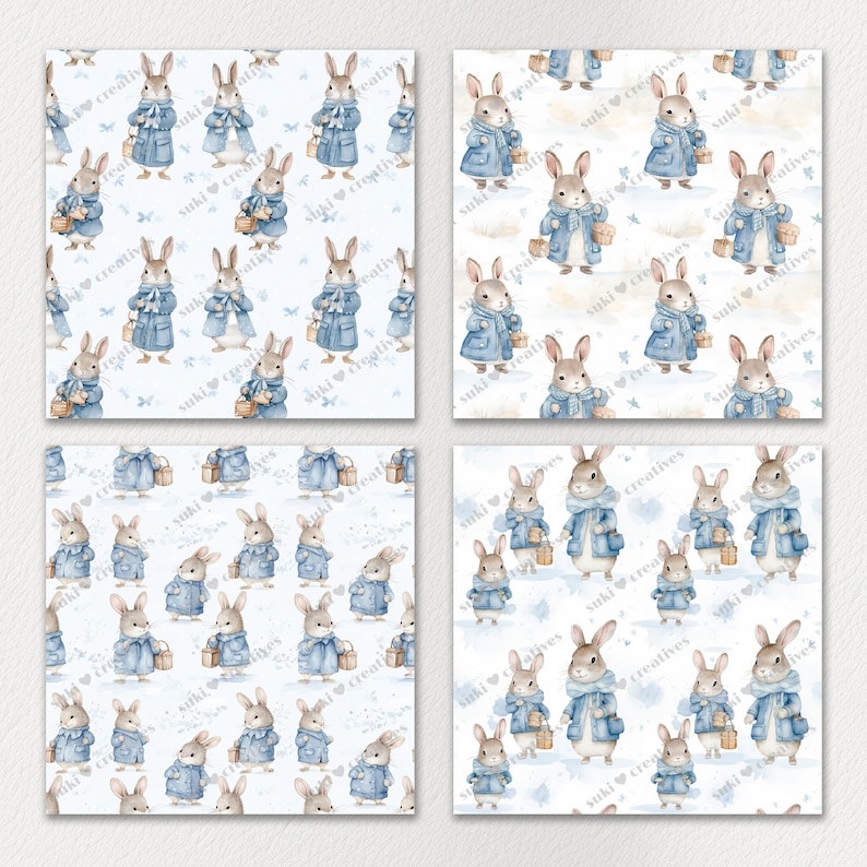 Sweet Blue Rabbits 10 Seamless Designs Digital Papers Card Making ...