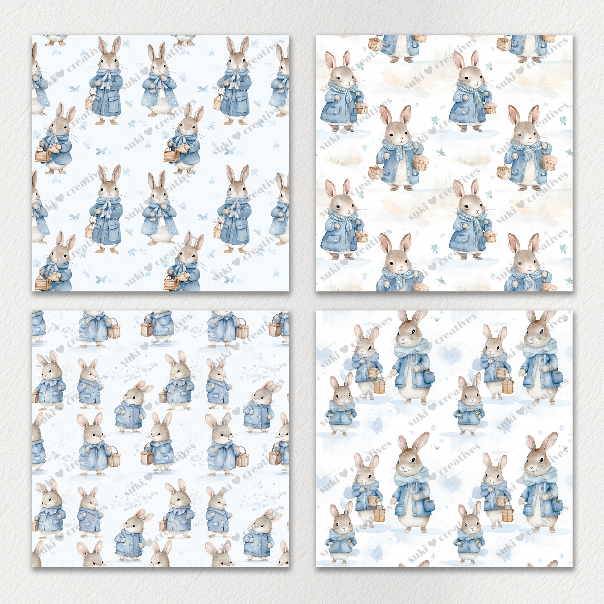 Sweet Blue Rabbits 10 Seamless Designs Digital Papers Card Making ...