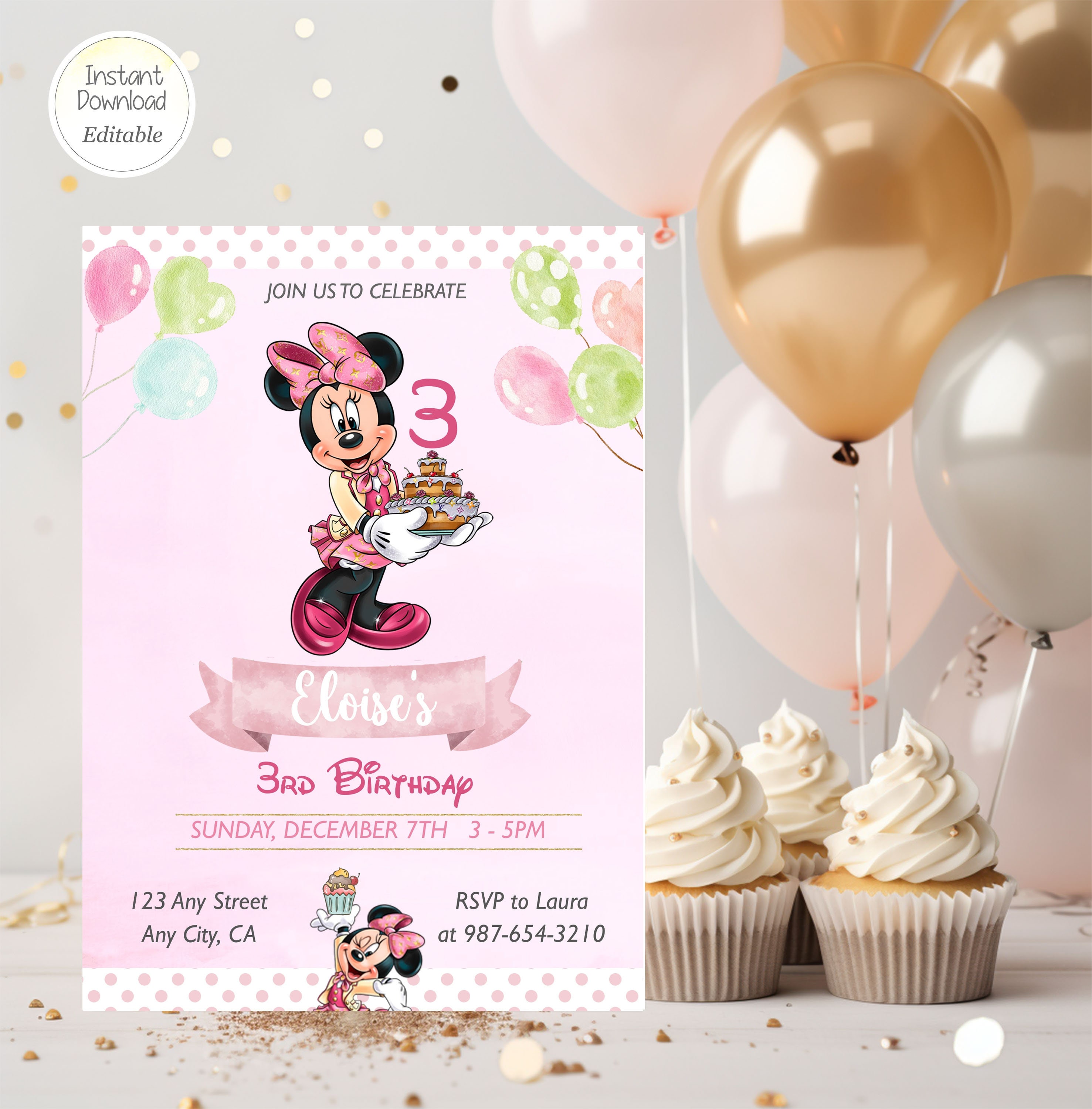 Editable Mouse Birthday Invitation, Mouse Party Invitation, Download ...