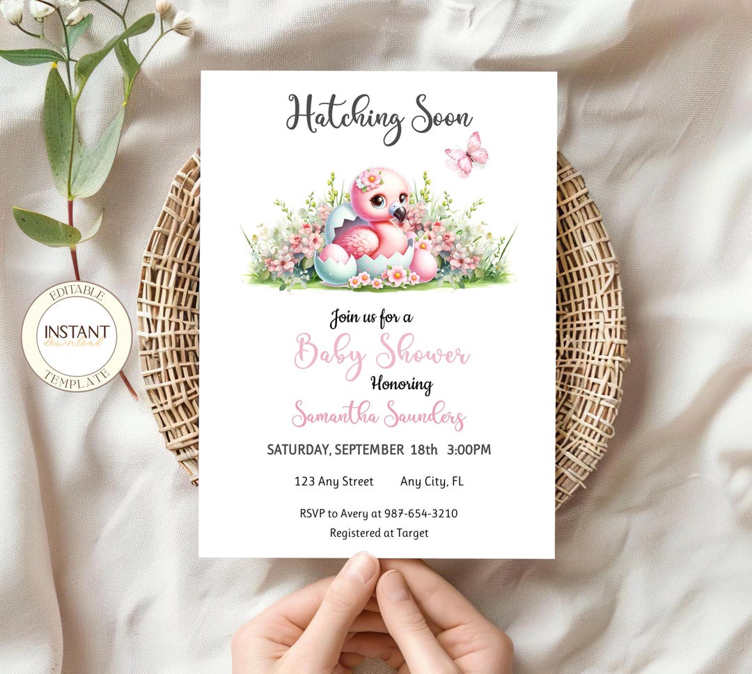 Hatching Soon Baby Shower Invitation Flamingo Gender Reveal Baby Shower ...