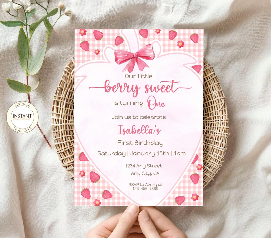 Berry Sweet Birthday Invitation Editable 1st Birthday Our Little Berry ...