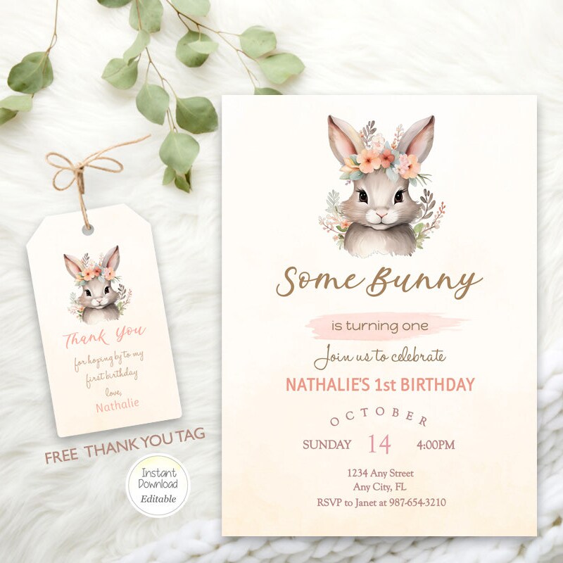 Bunny Invitation - Etsy