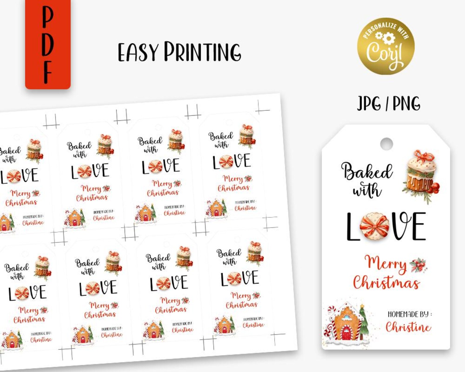 Baked With Love Gift Tag Editable Merry Christmas Cookies Favor Tag ...