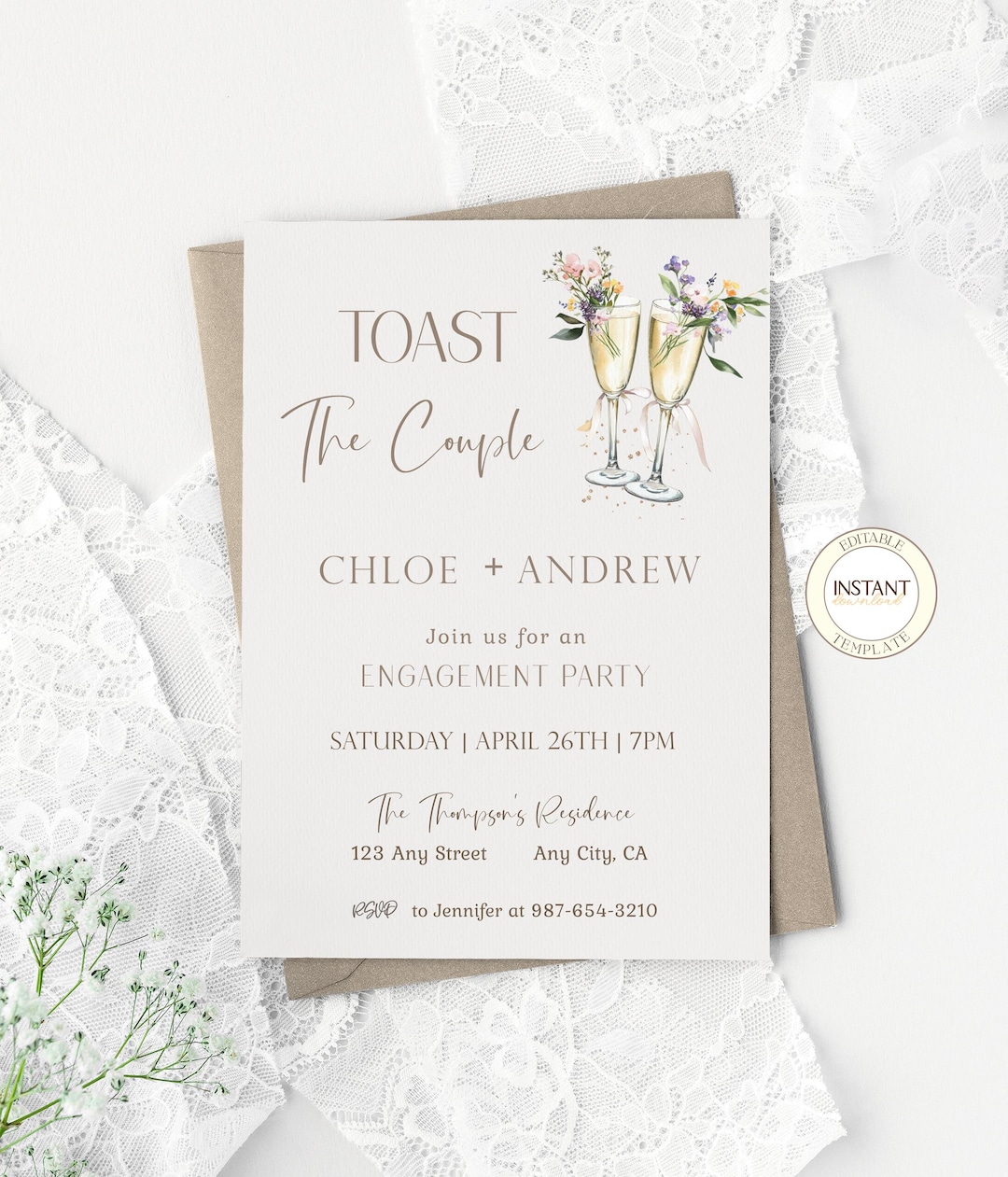 Toast the Couple Engagement Party Invitation Editable Wedding Champagne ...
