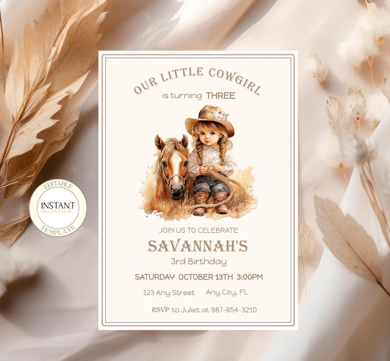 Cowgirl Birthday Invitation Editable Rodeo Birthday Party Invite ...
