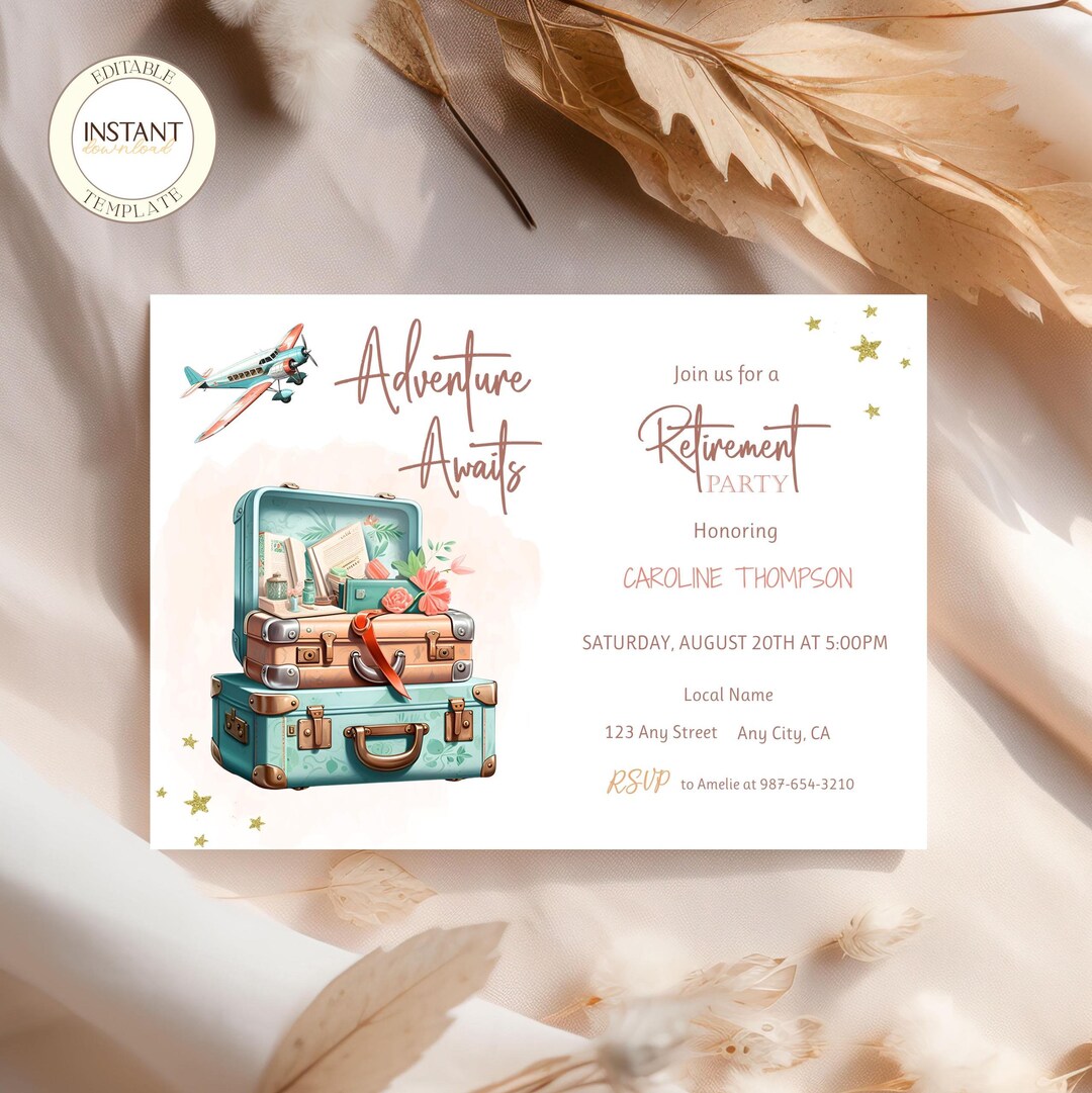 Travel Retirement Invitation Editable Adventure Awaits Party Digital ...