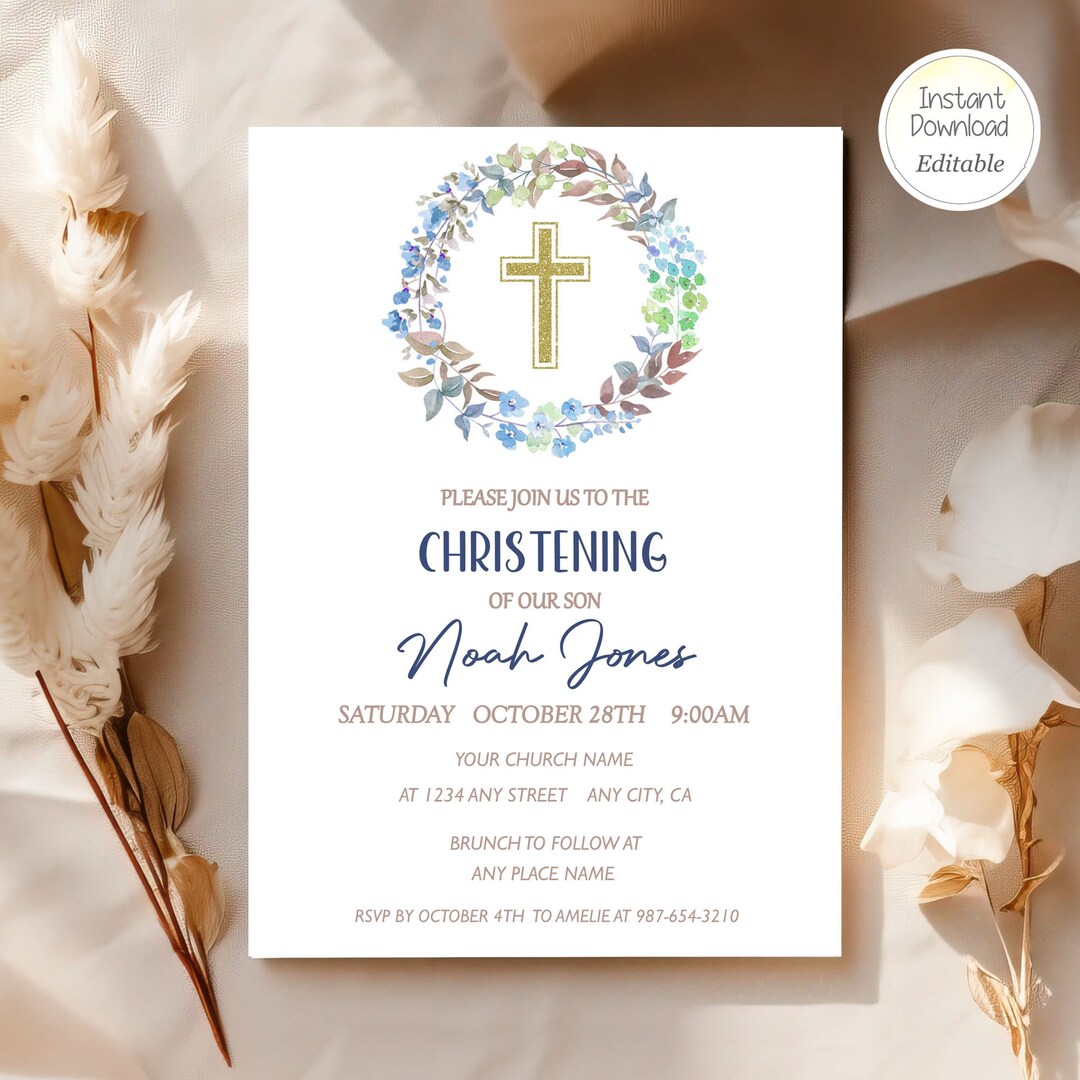 Editable Christening Invitation Boy Christening Invitation - Etsy