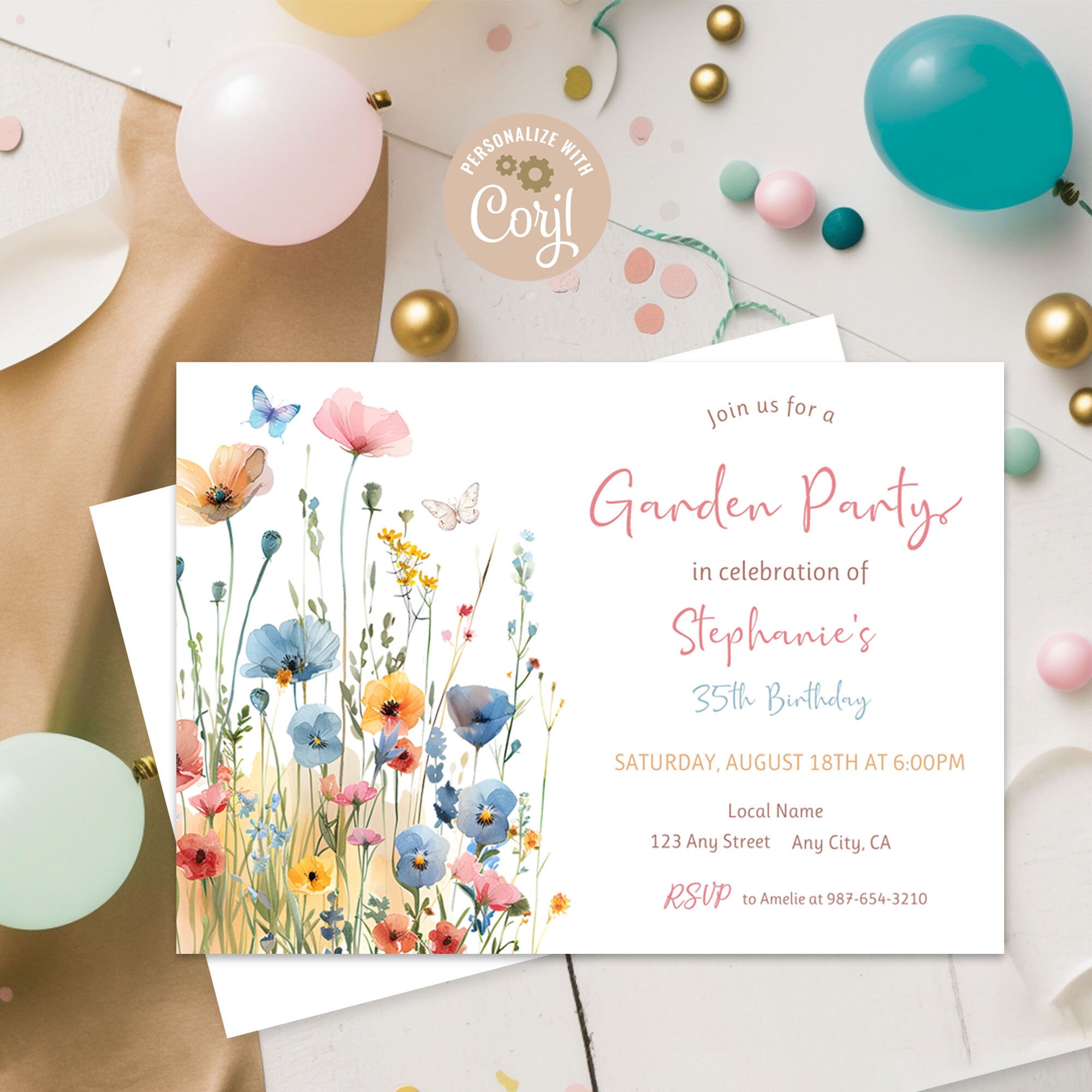 Garden Party Invitation Wildflower Garden Birthday Editable Any Age ...