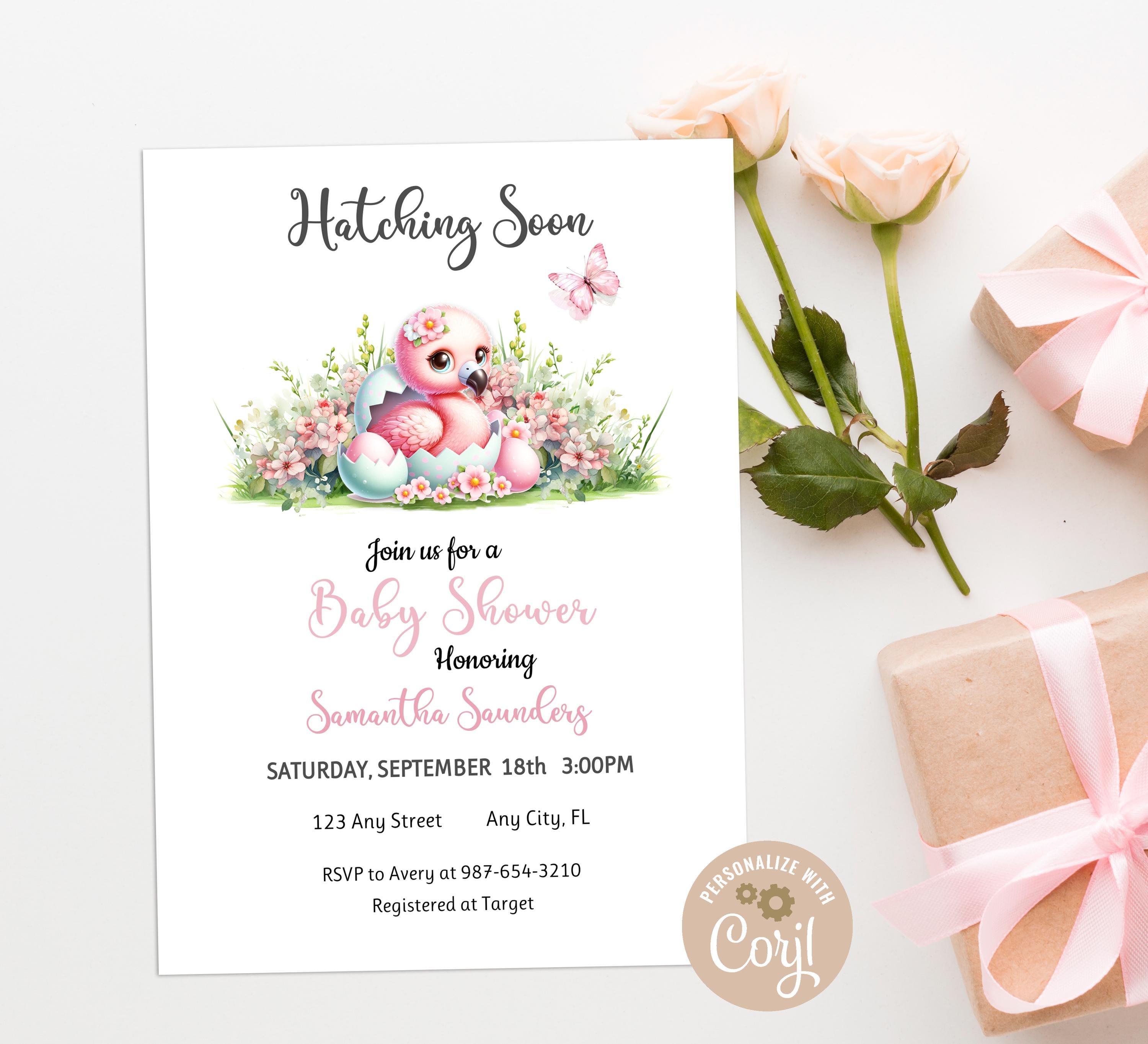 Hatching Soon Baby Shower Invitation Flamingo Gender Reveal Baby Shower ...