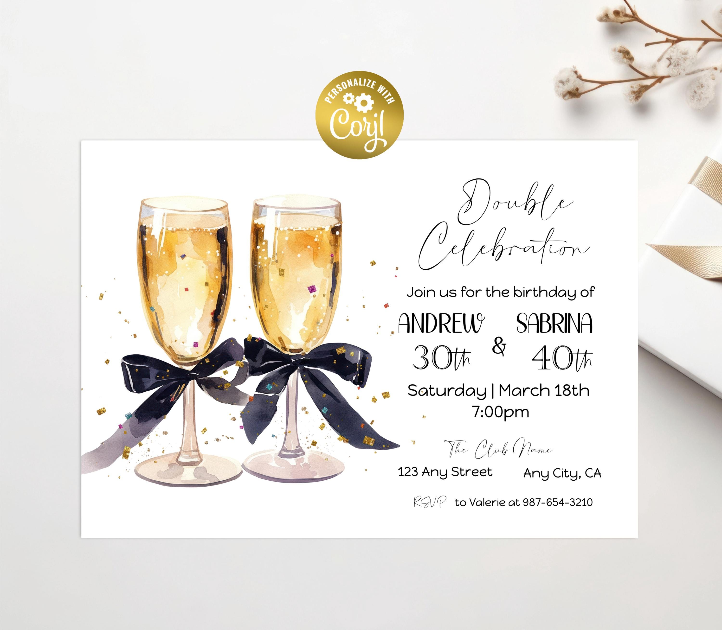 Double Celebration Editable Invitation Black Coquette Bow Adult Joint ...