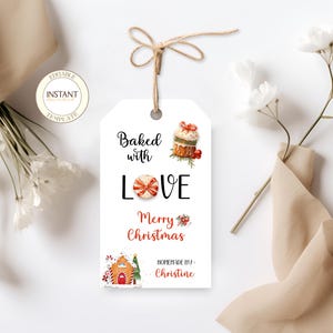 Baked With Love Gift Tag Editable Merry Christmas Cookies Favor Tag ...