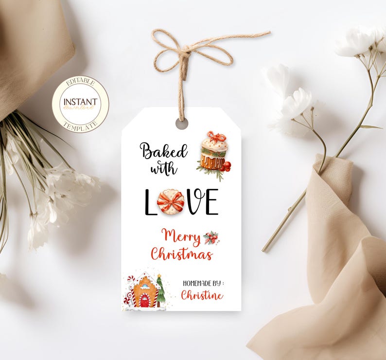 Baked With Love Gift Tag Editable Merry Christmas Cookies Favor Tag ...