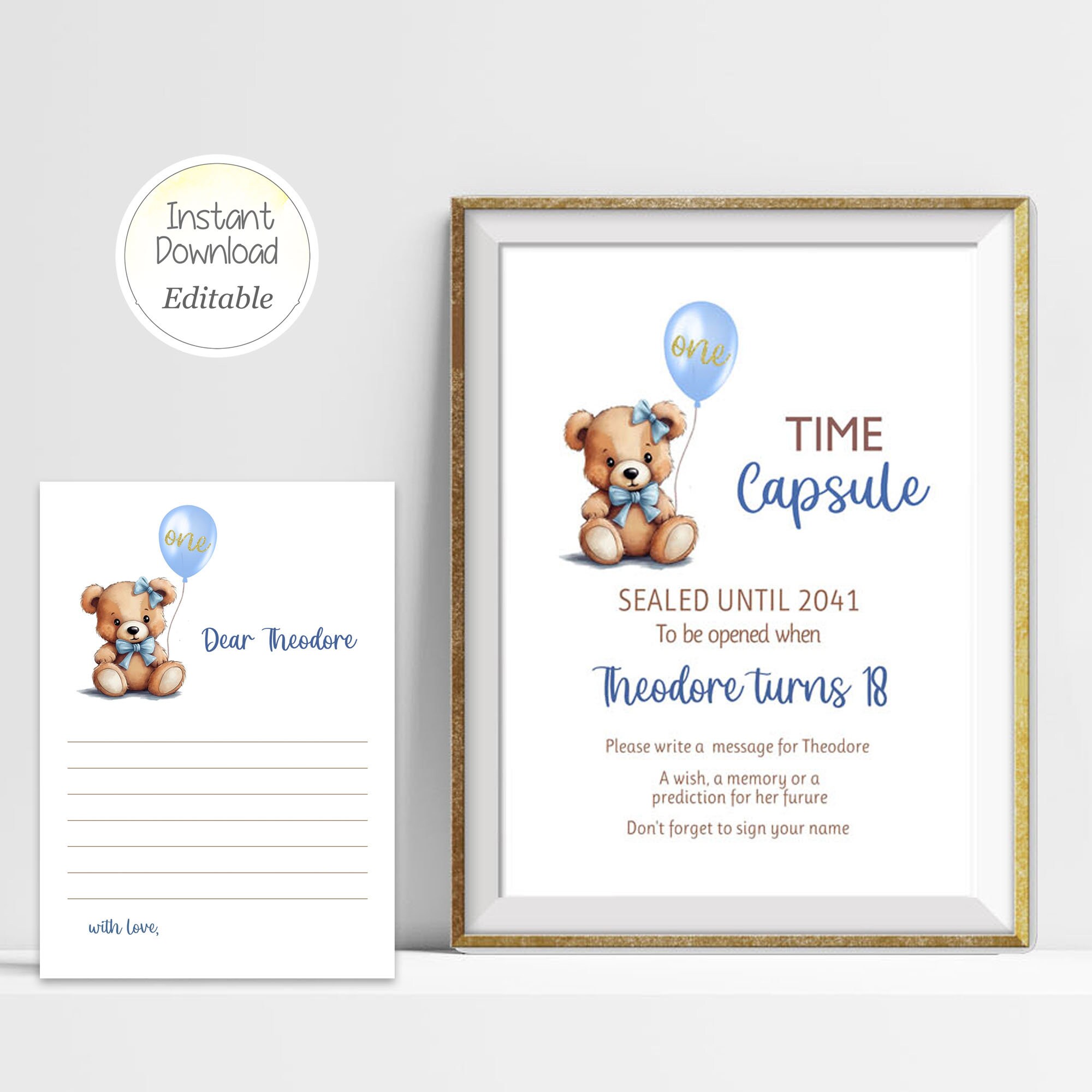 Editable Teddy Bear Time Capsule Sign First Birthday Boy Time Capsule ...