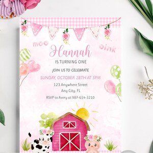 Editable Farm First Birthday Invitation Pink Barnyard Party - Etsy