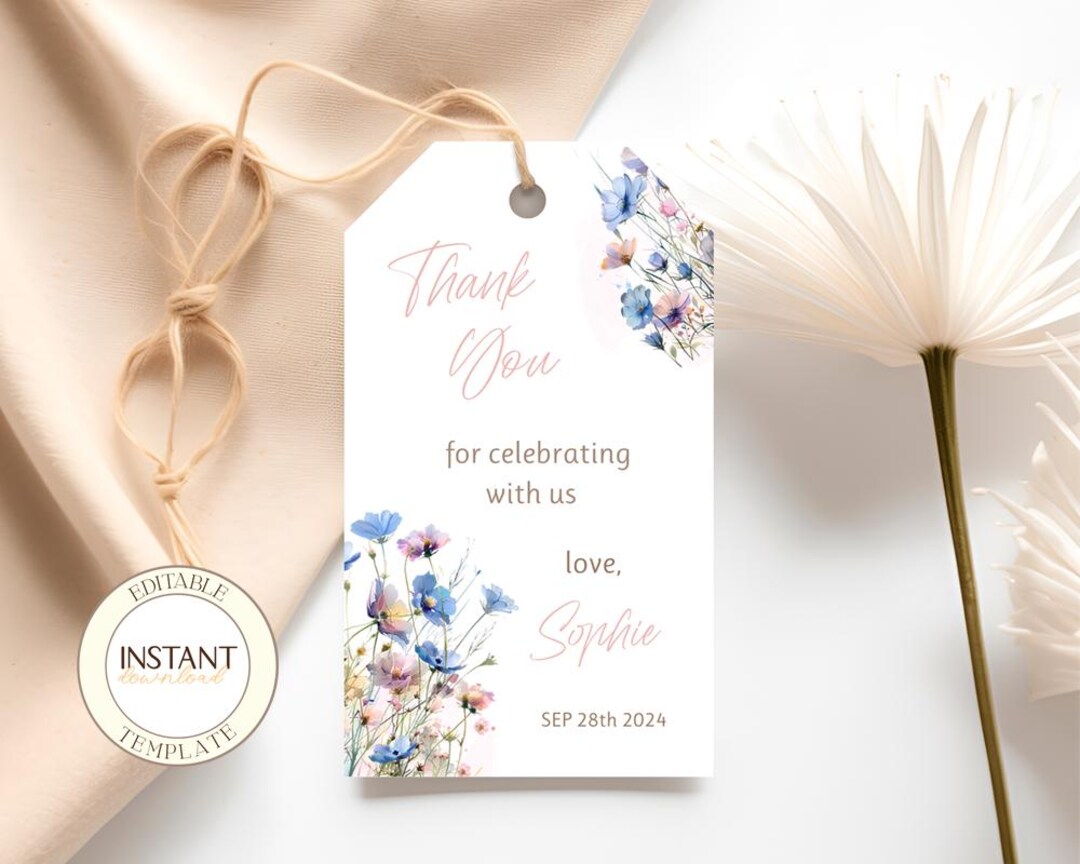 Wildflower Favor Tag Editable for Wedding Bridal Baby Shower Birthday ...