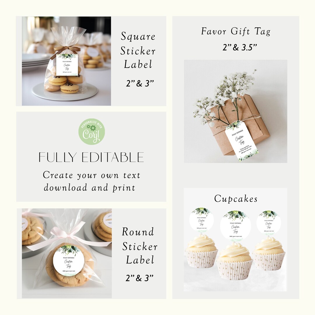 Greenery Favor Tag Fully Editable Bundle Personalized Custom Sticker ...