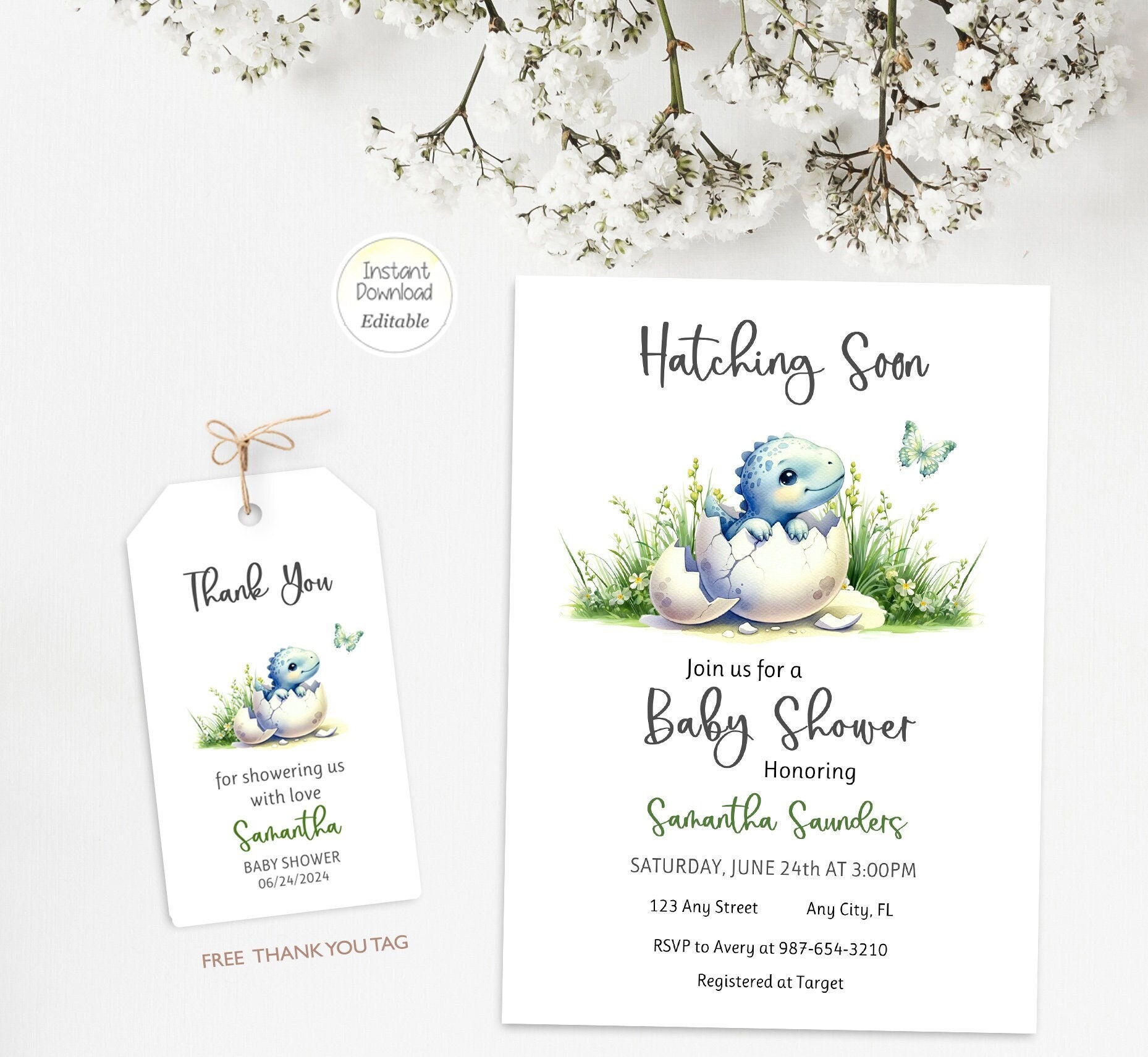 Hatching Soon Baby Shower Invitation Dinosaur Gender Revel Baby Shower ...