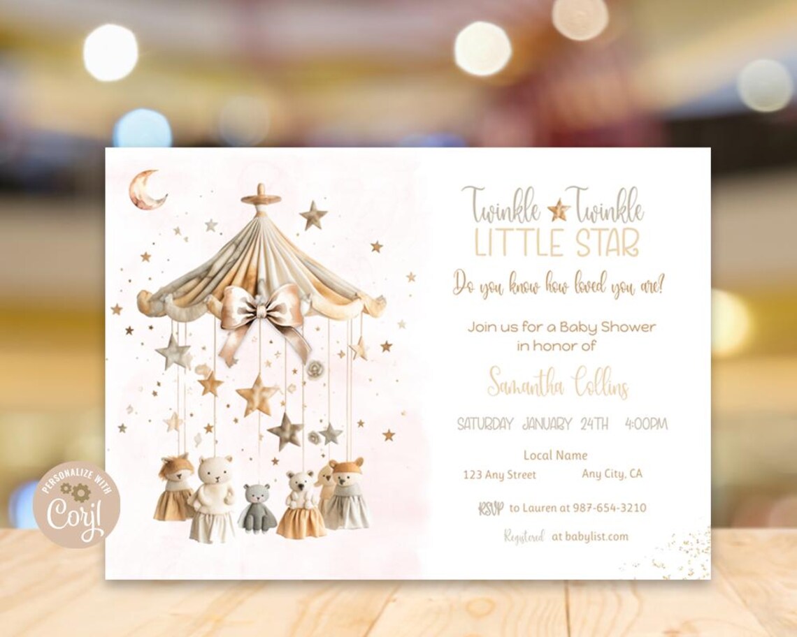 Twinkle Twinkle Little Star Baby Shower Editable Invitation Boho ...