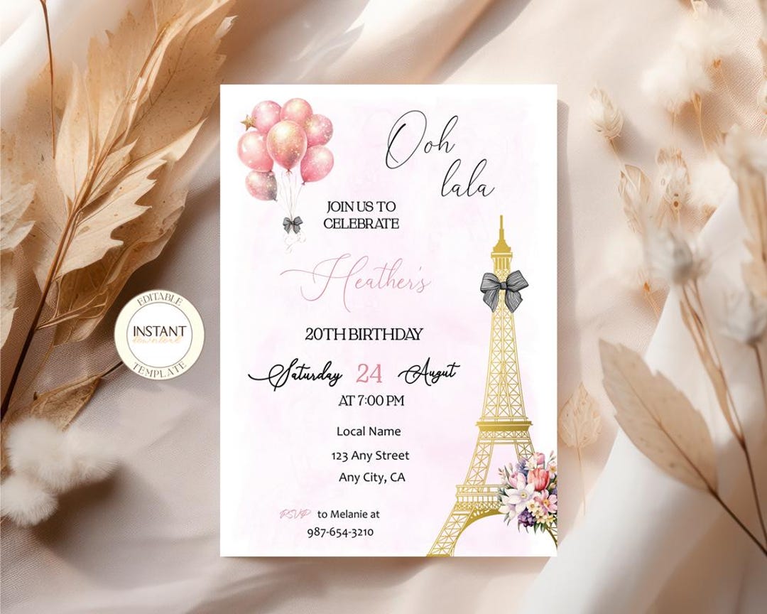 Editable Paris Birthday Invitation French Themed Birthday Floral Paris ...