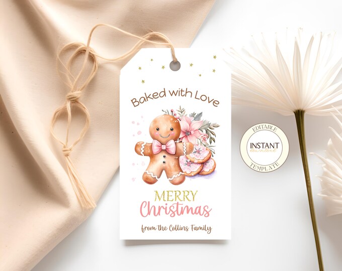 Baked With Love Gift Tag Editable Merry Christmas Cookies Favor Tag ...