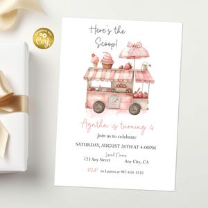 Here's the Scoop Birthday Editable Invitation Template Ice Cream ...