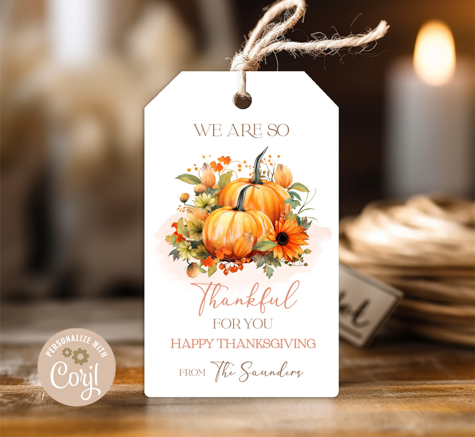 Pumpkin Fall Gift Tag: Editable Thanksgiving Favor (digital Template ...