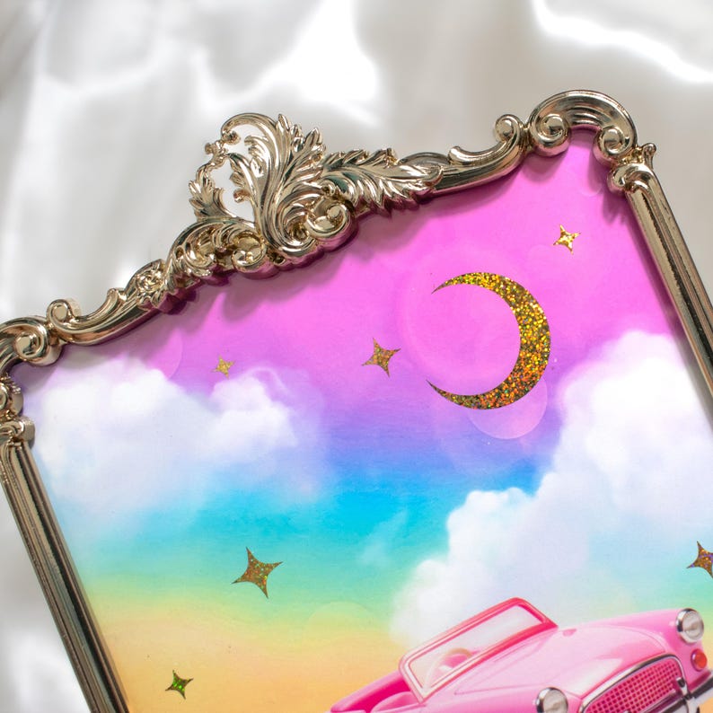 Retro Kawaii Dreamscape Art Print | Pink Space Car, Retro Wall Decor ...