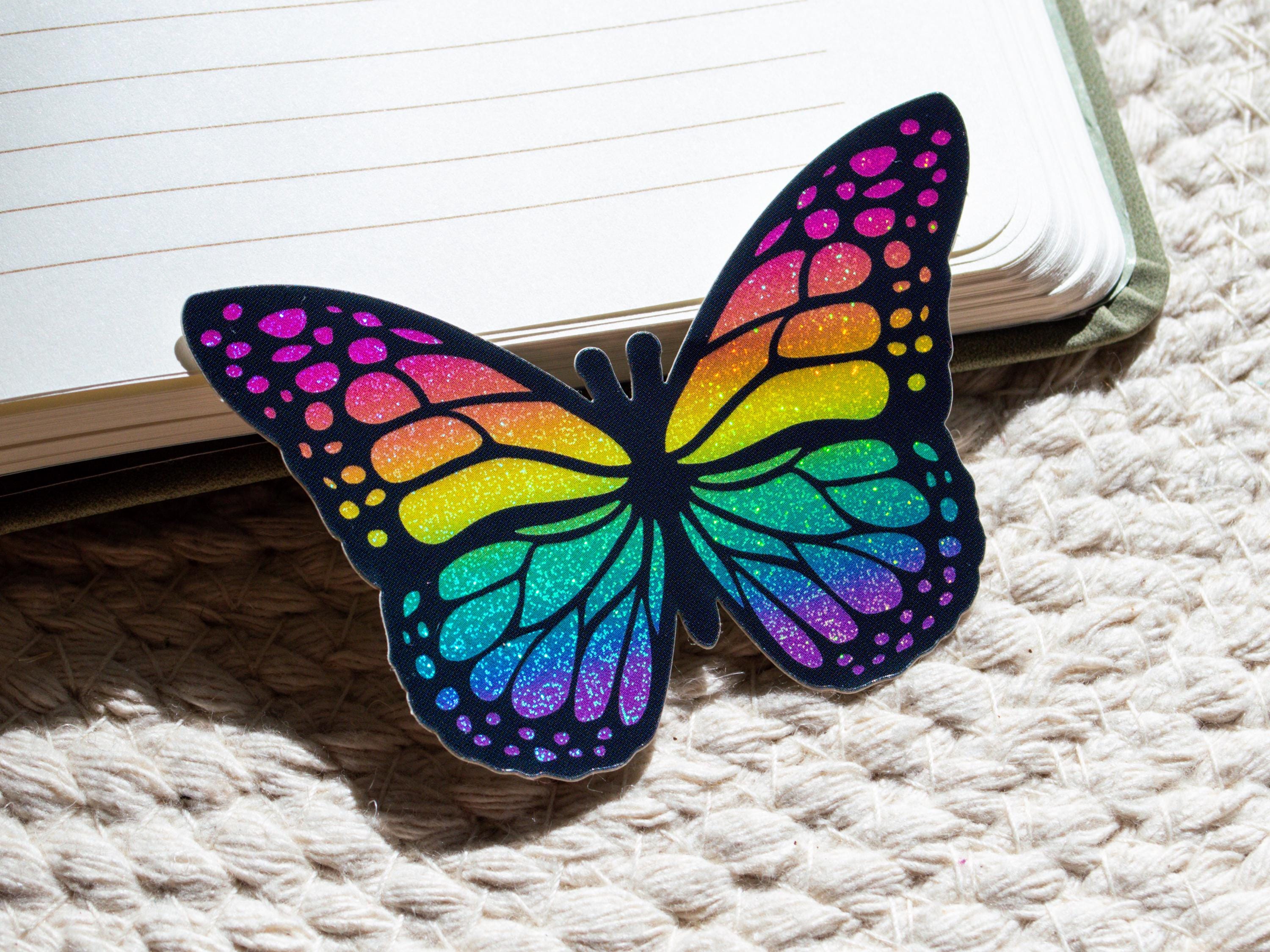 Rainbow Monarch Butterfly Sticker, Cute Glitter Sticker, Holographic ...
