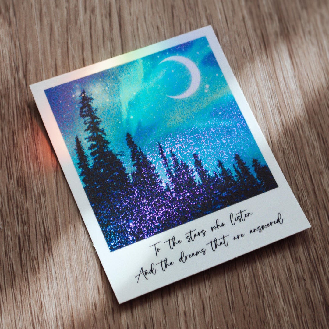 Holographic Night Sky Die Cut Sticker, Aurora Forest Nature Art ...