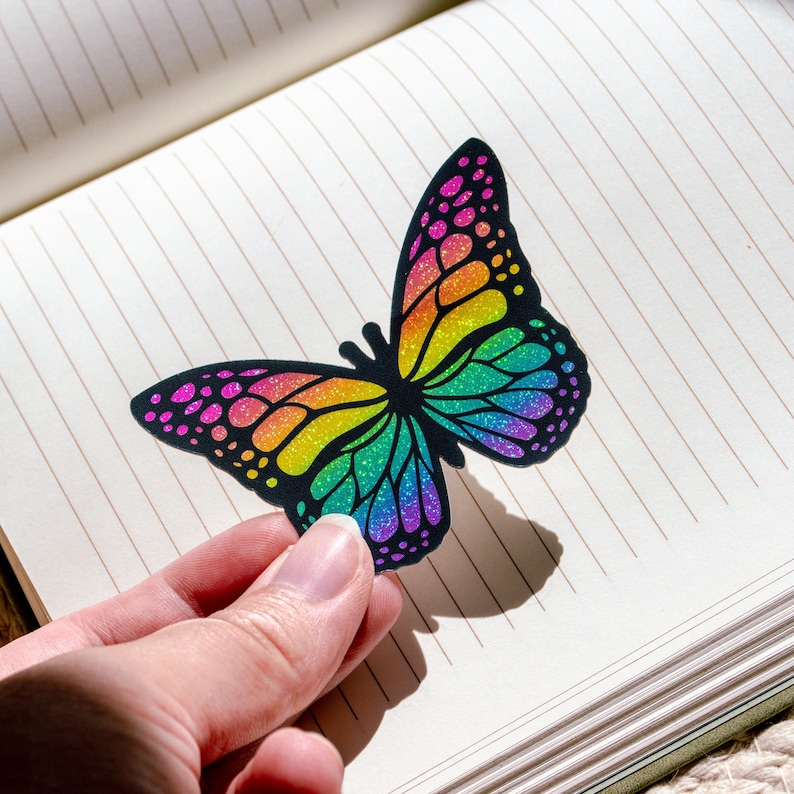 Rainbow Monarch Butterfly Sticker, Cute Glitter Sticker, Holographic ...