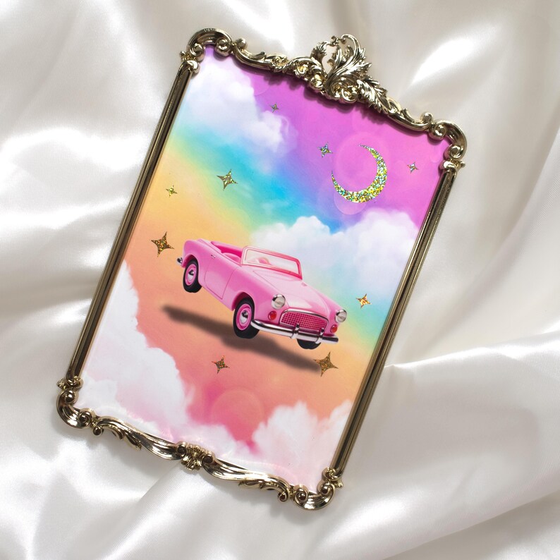 Retro Kawaii Dreamscape Art Print | Pink Space Car, Retro Wall Decor ...