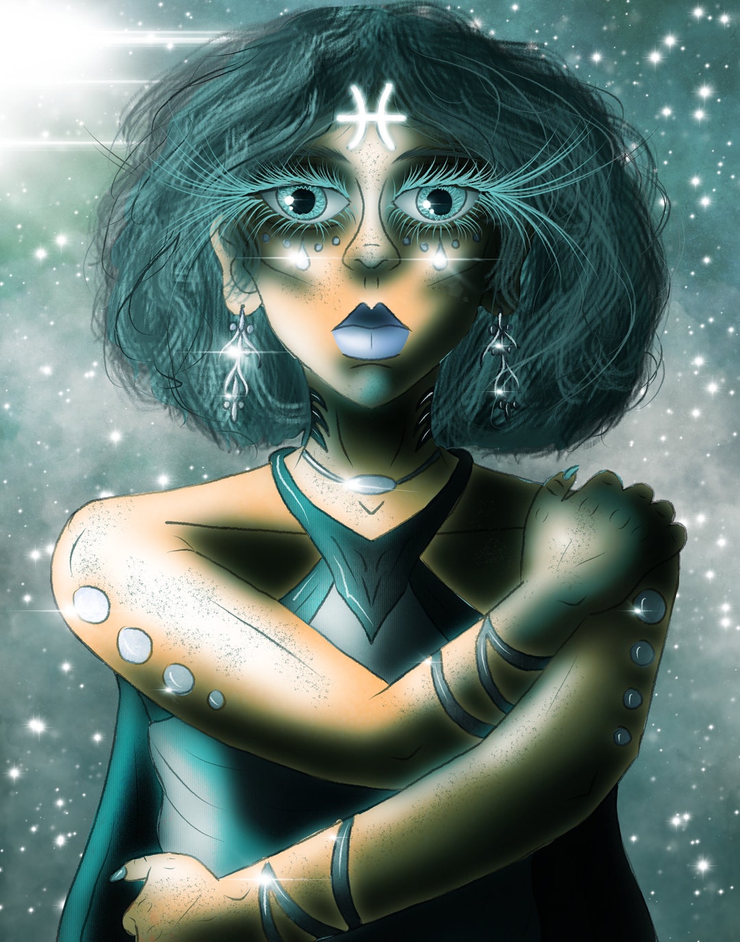 5x7 Art Print Pisces, the Fish Zodiac Portrait Series Digital Art Print ...