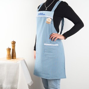 Embroidered Plaid Apron for Her, Cute Apron With Pockets, Womens Apron ...