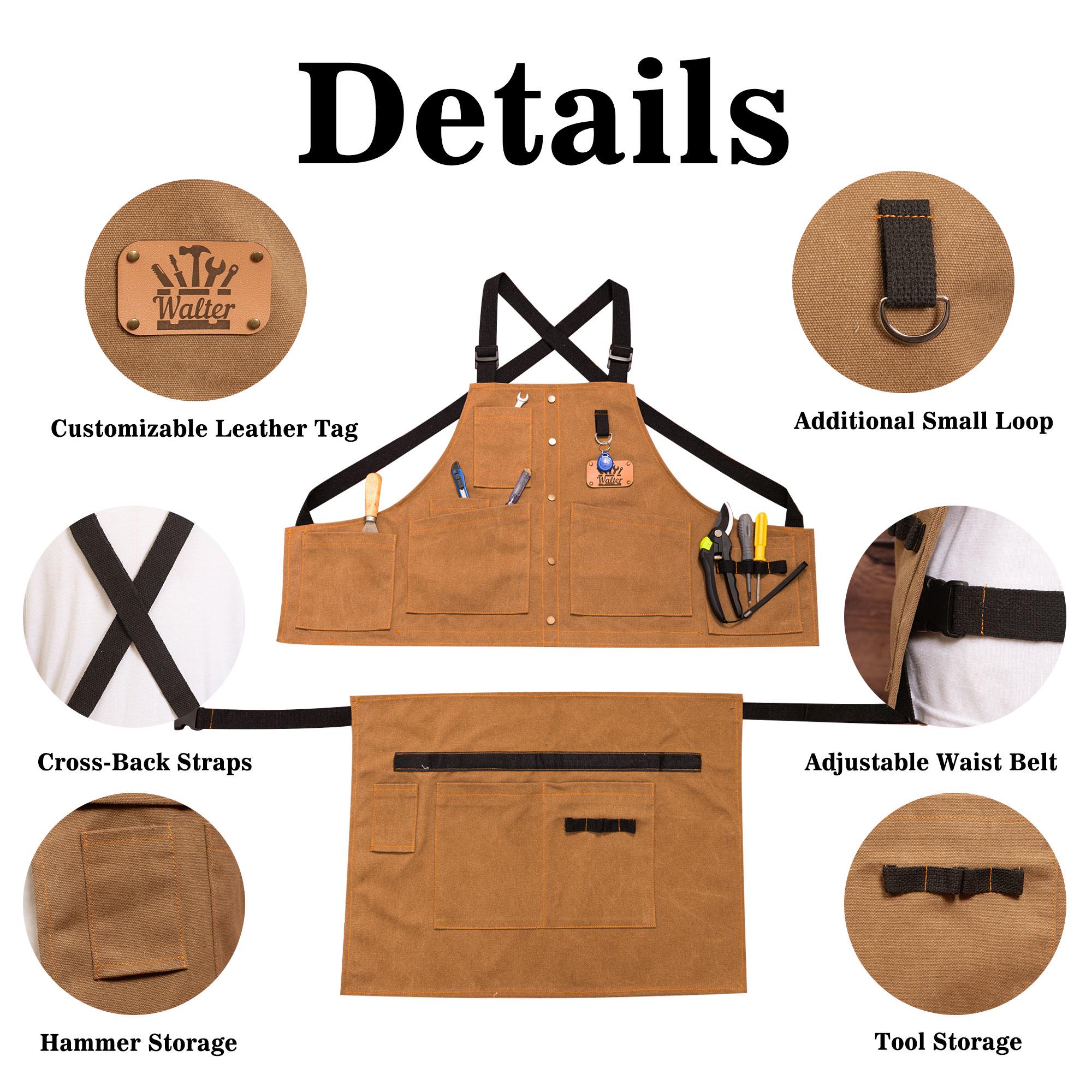 Custom Canvas Work Apron for Men, Detachable Tool Apron With Pockets ...