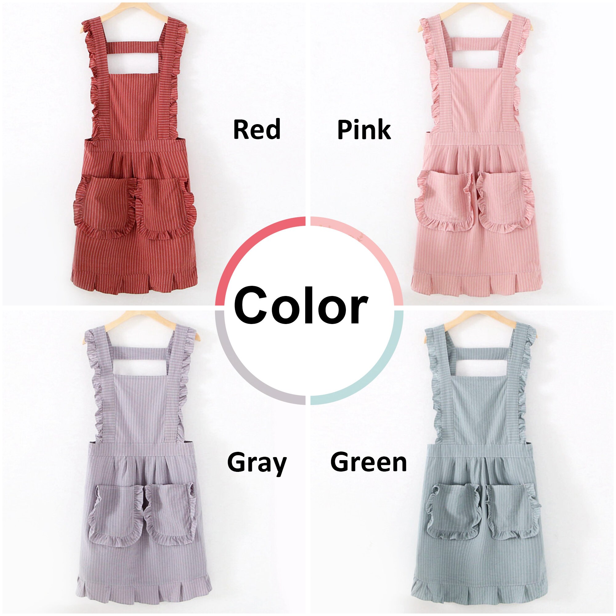 Personalized Striped Ruffle Apron: Vintage Style Cotton Baking Smock ...