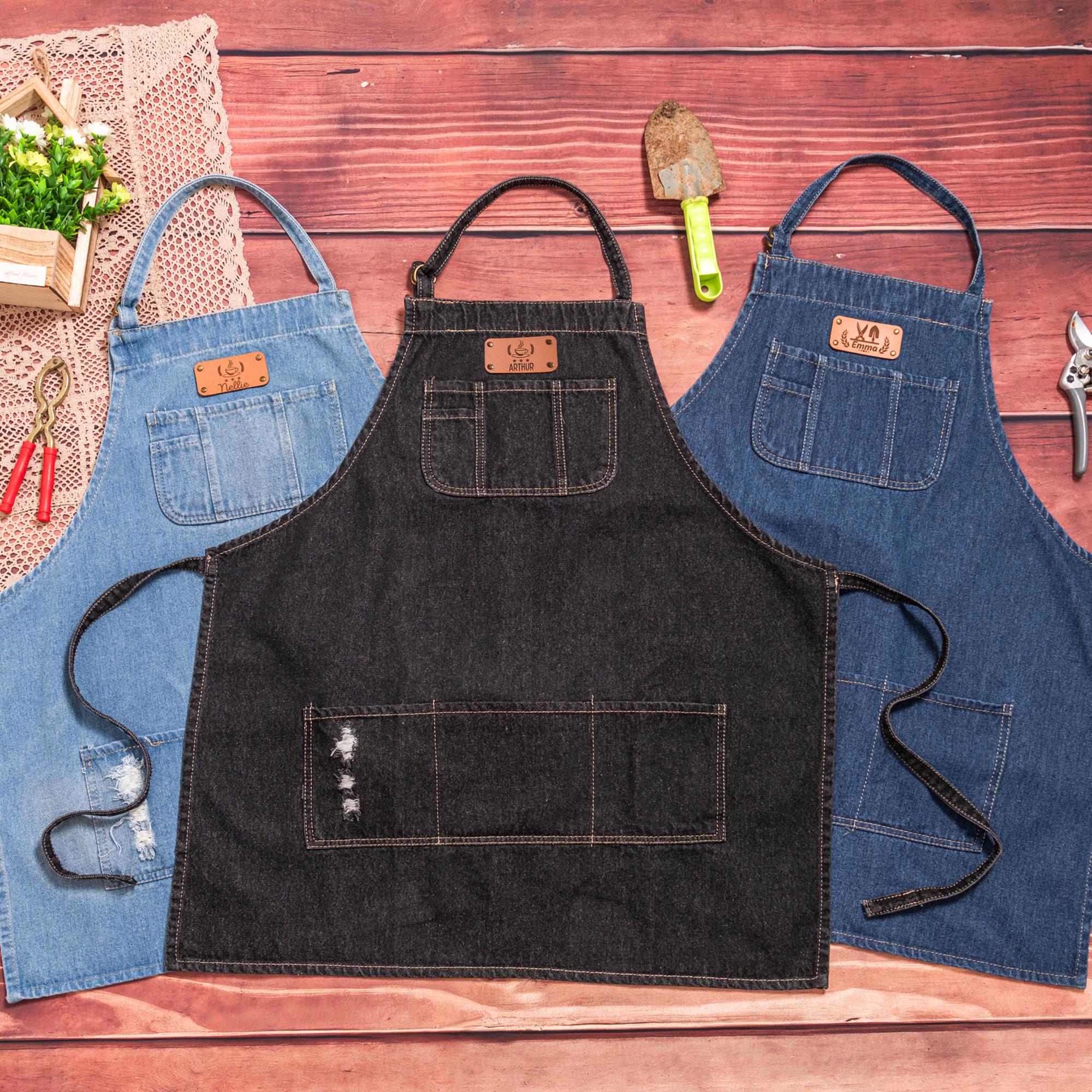 Personalized Denim Work Apron, Custom Gardening Leather Patch, Heavy ...