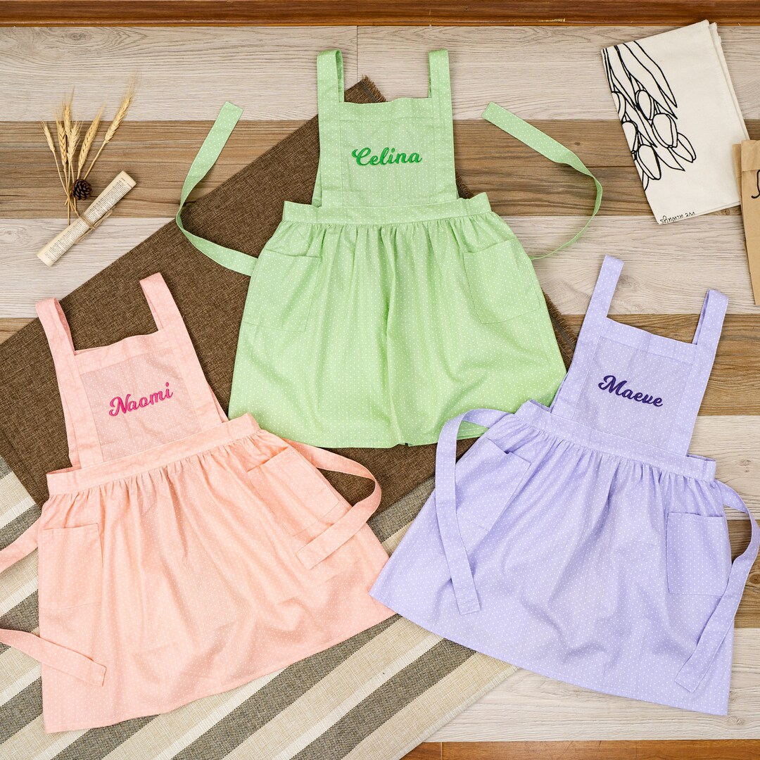 Personalized Toddler Apron: Spotted Cotton Pinafore With Pockets - Etsy