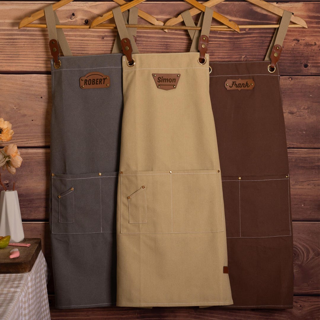 Personalized Canvas Workshop Apron: Custom Leather Name Tag, Chef Gift ...