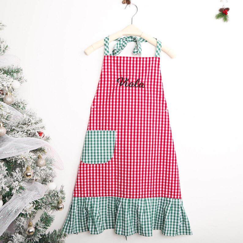 Christmas Family Apron Set, Gingham Cotton Aprons With Custom Name ...