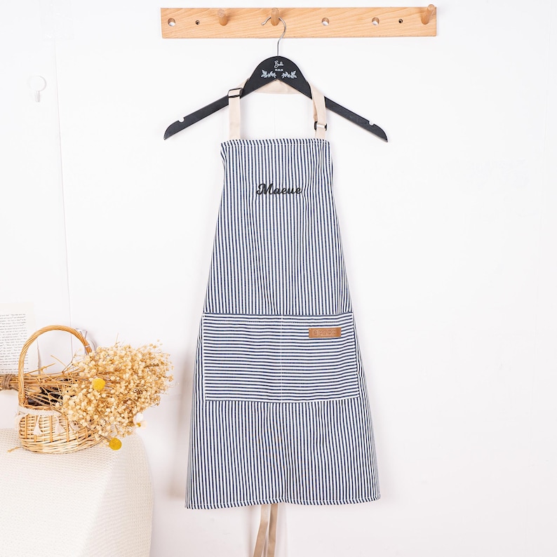 Personalized Embroidered Name Stripe Apron Set, Baking Apron With ...