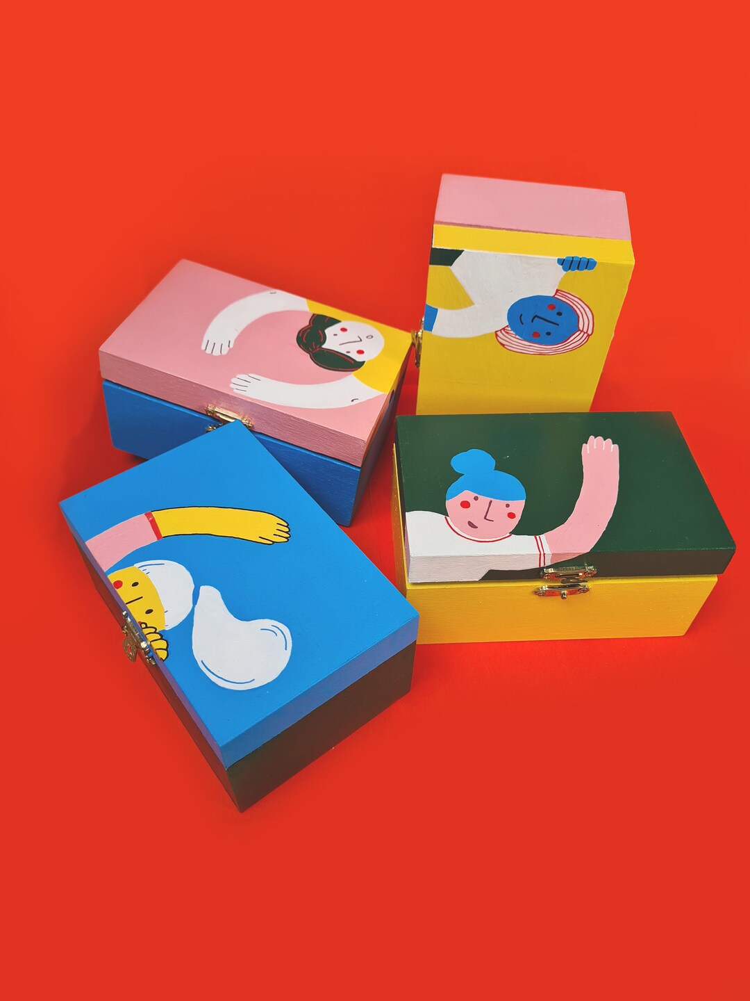 Colorful Wooden Box, Hand Painted Box, Jewelry Box - Etsy