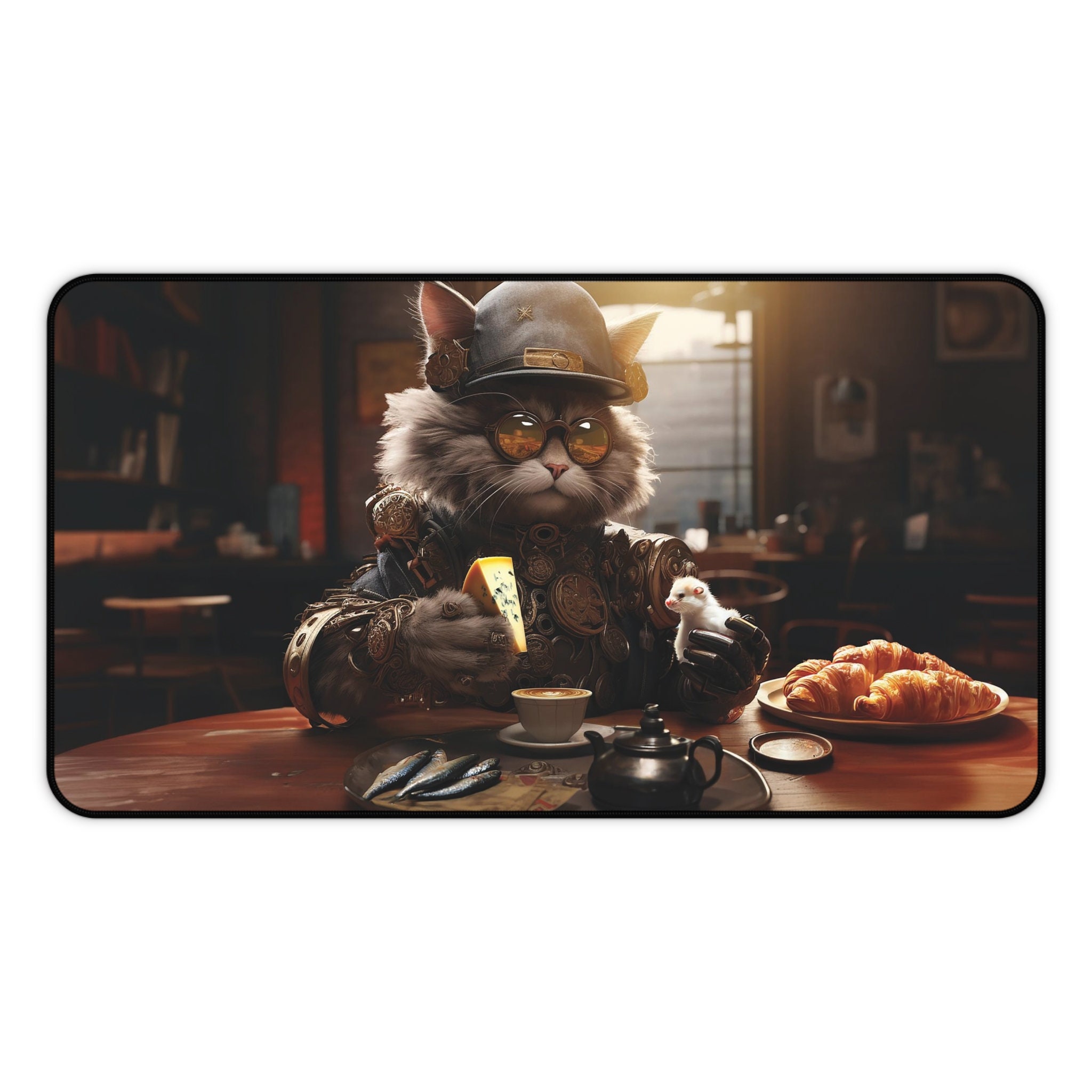 Cat Gaming Deskmat, Steampunk Desk Decor, XL Cat Game Pad, Cat Deskmat ...