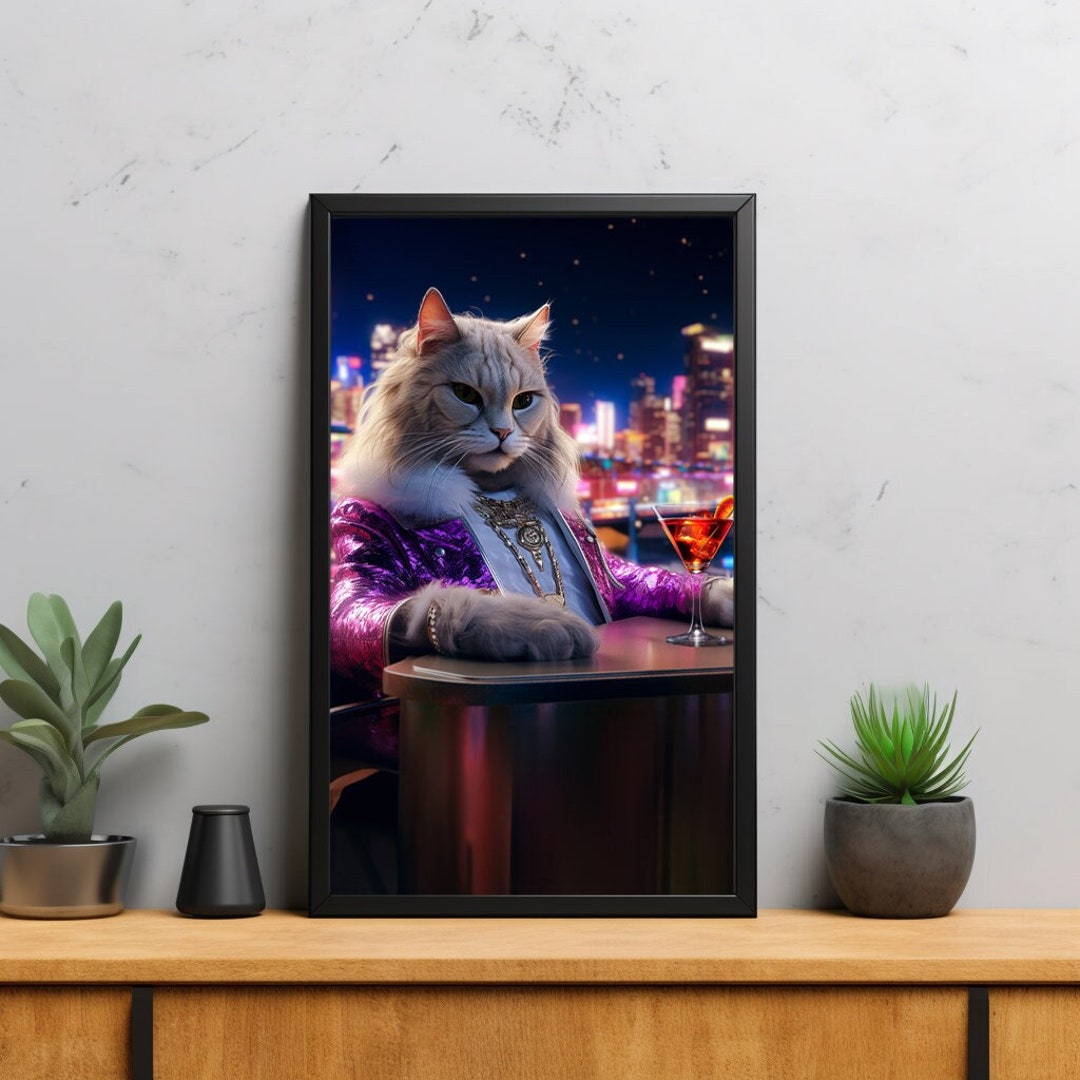 Nightclub Cat Poster Unframed Poster Elegant Cat Art Quirky - Etsy
