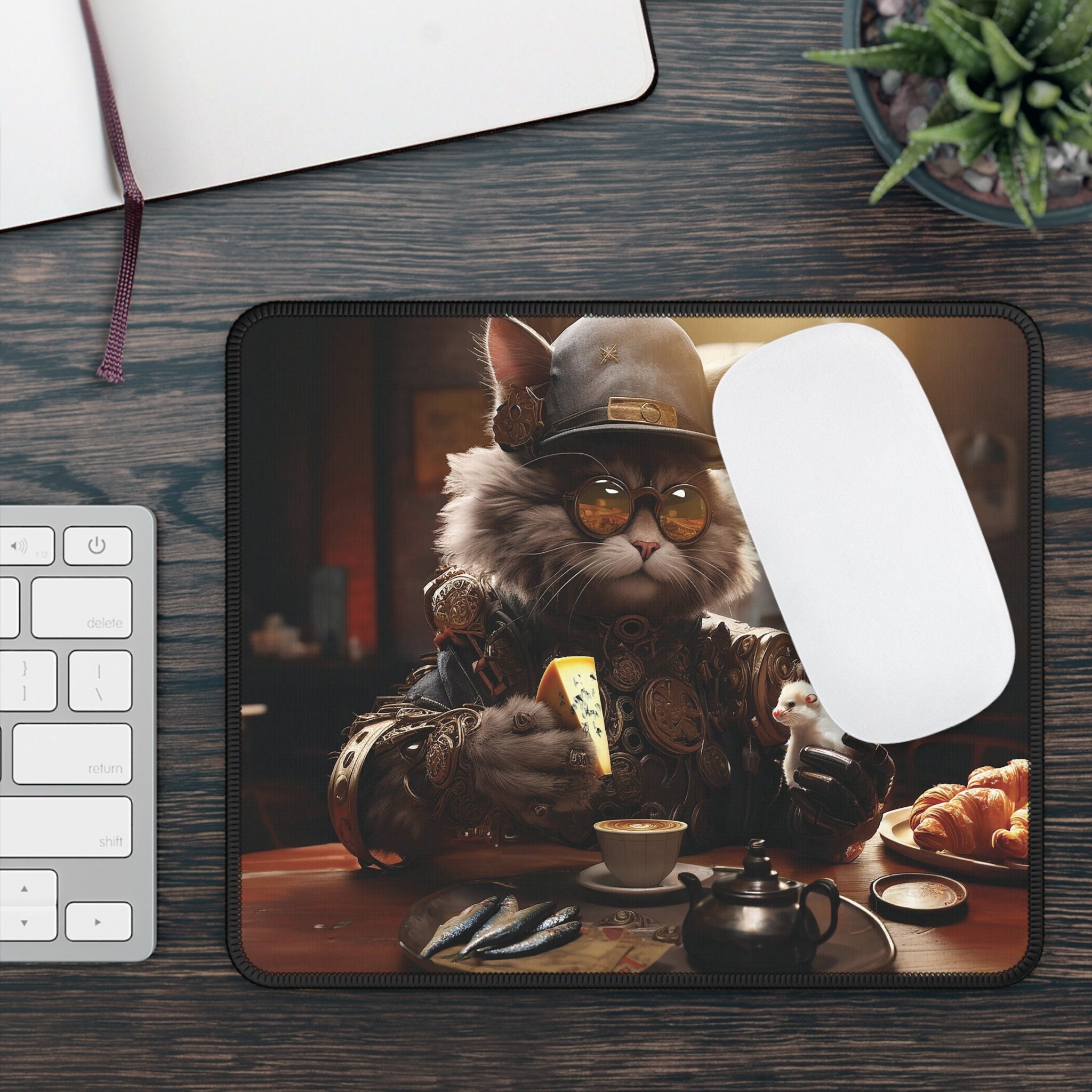 Steampunk Cat Mousepad, Cat Office Desk Decor, Cat Deskmat, Cool Laptop ...