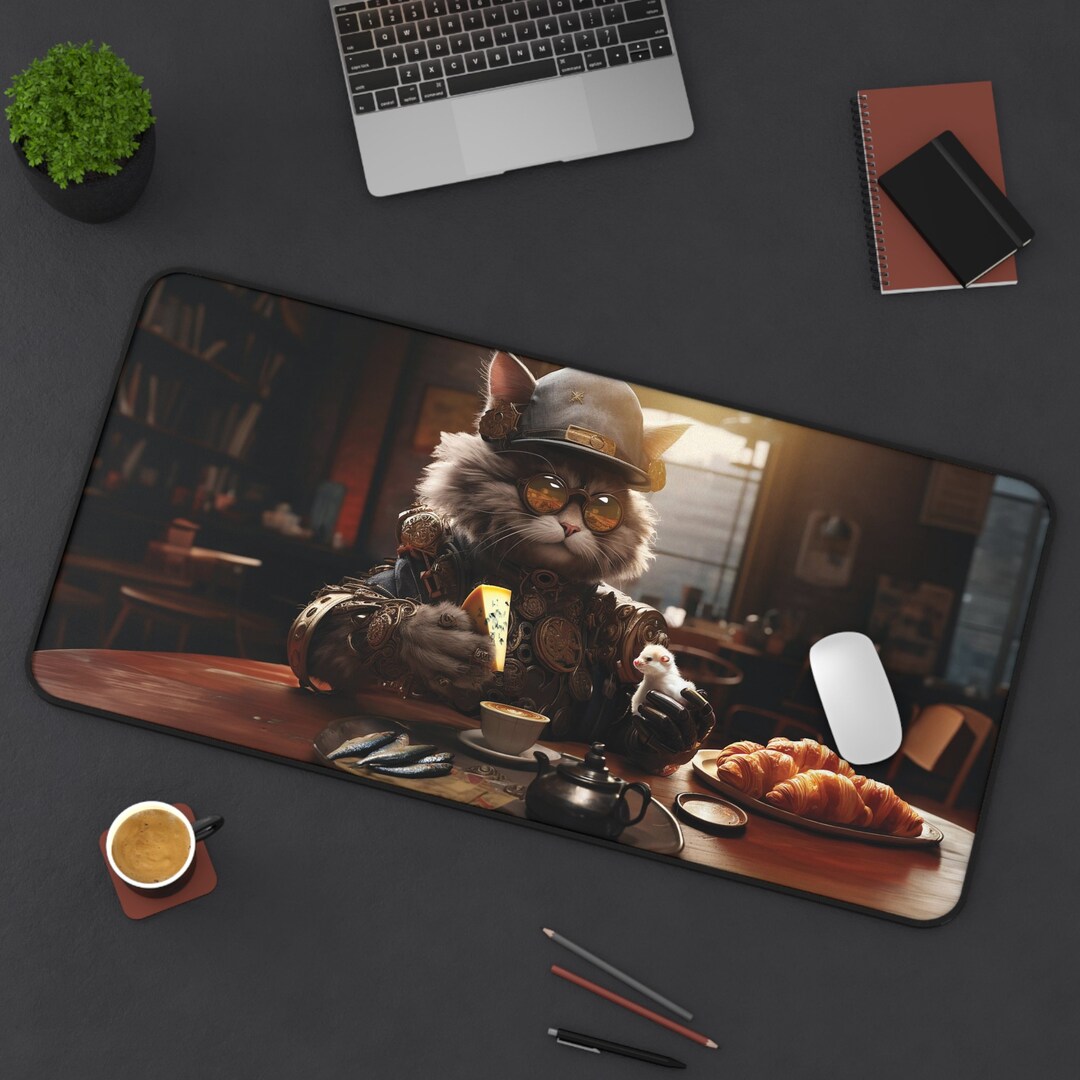 Vintage Cat Desk Mat, Steampunk Cat Desk Decor, Cool Cat Gaming ...